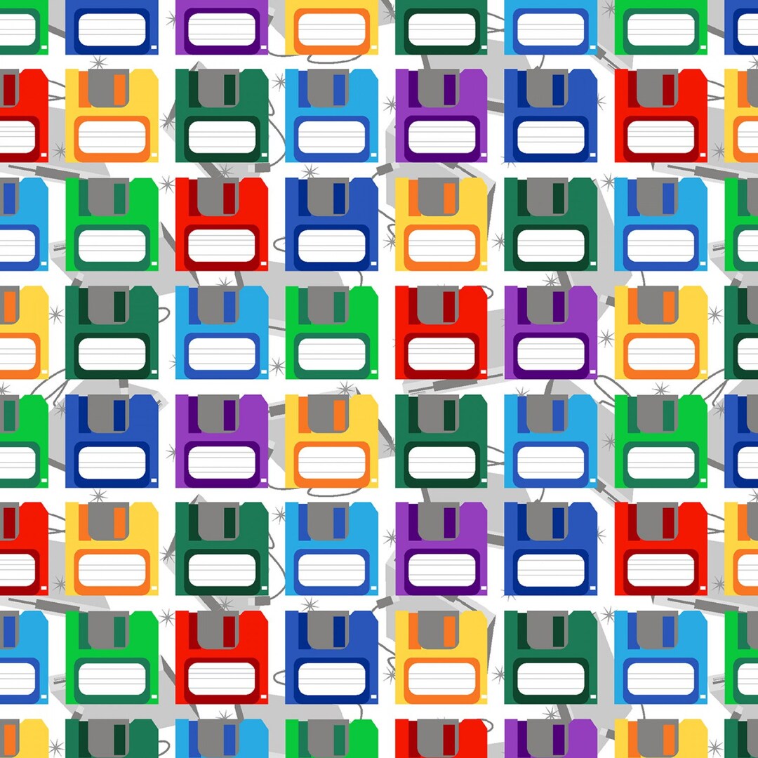 Floppy Disk Cotton Fabric by the Yard - Computer Retro Floppy Disks ...