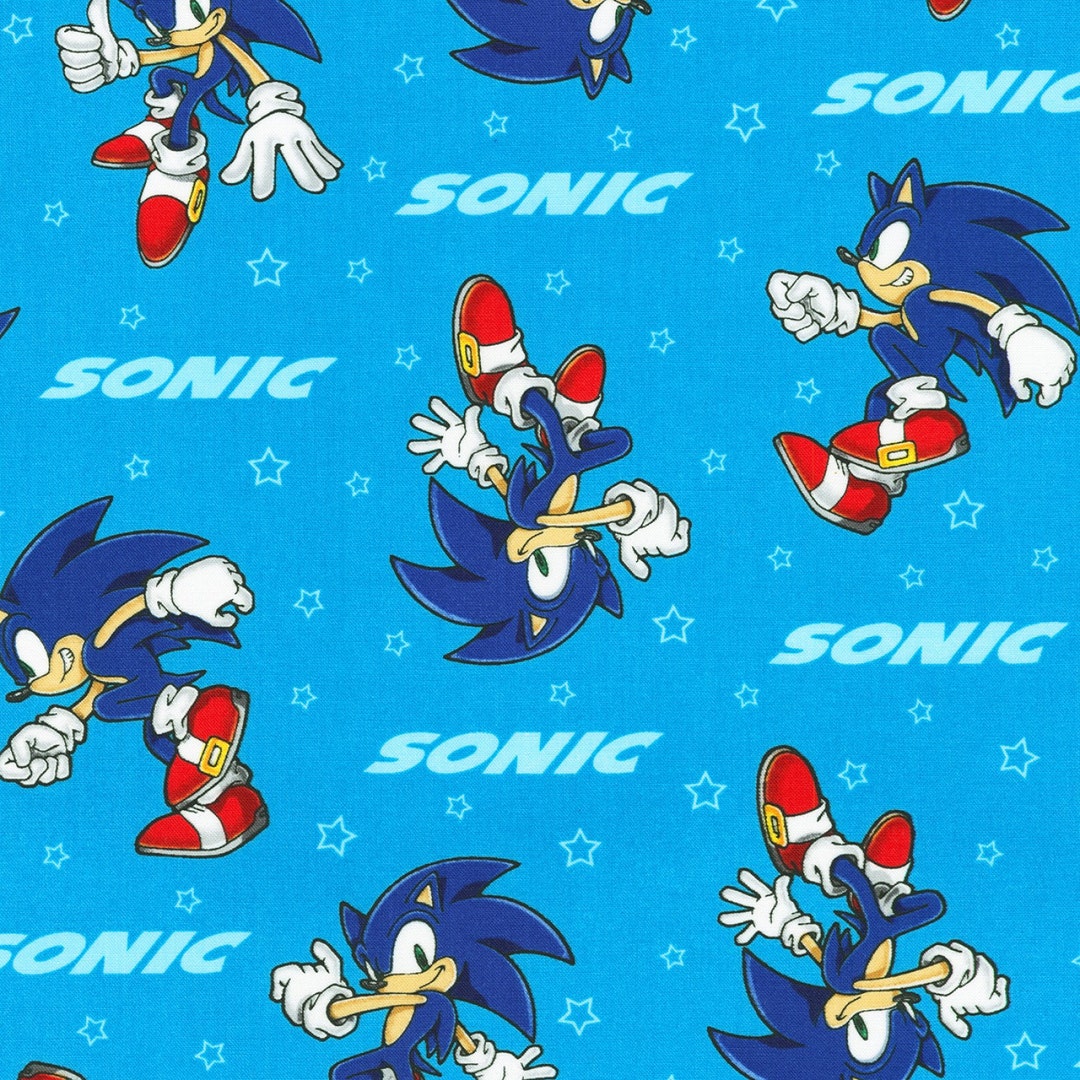 Sonic the Hedgehog Fabric by the Yard Sonic on Blue With - Etsy