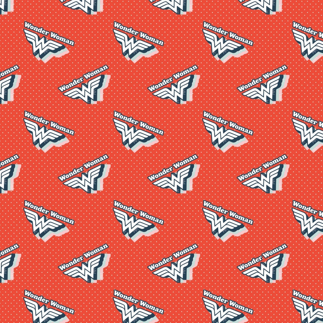 Wonder Woman Cotton Fabric by the Yard - Wonder Woman Ditsy Dot Logo ...