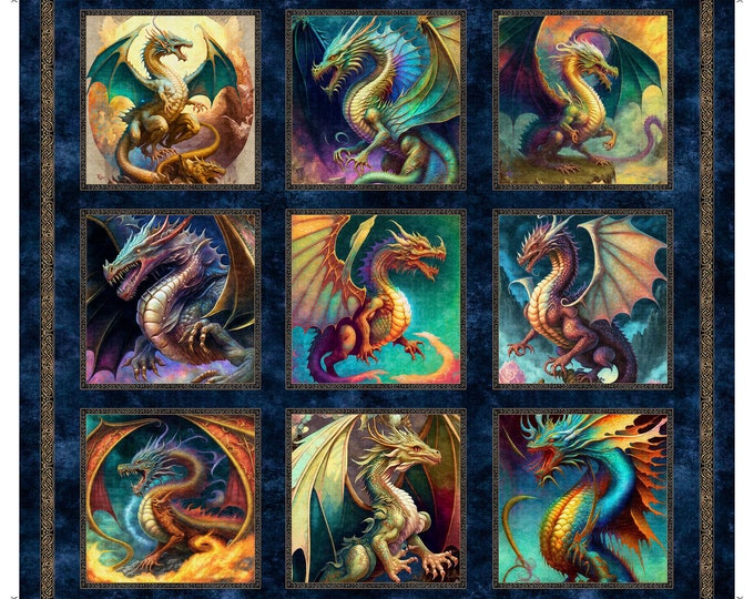 Dragon Cotton Fabric by the Yard - Dragon Fyre Large Dragon Picture ...