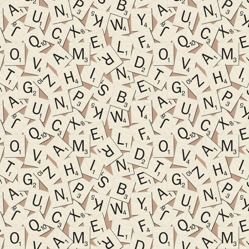 Scrabble Cotton Fabric by the Yard - Hasbro Retro Gaming Scrabble Tile ...