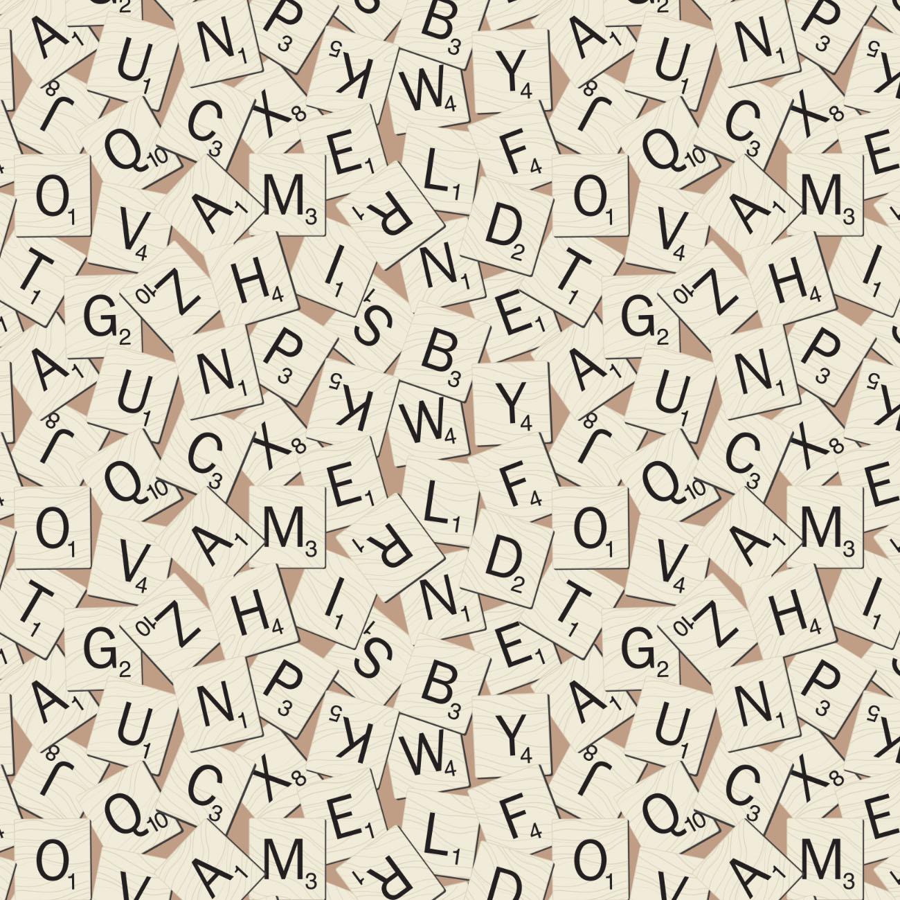 Scrabble Cotton Fabric by the Yard - Hasbro Retro Gaming Scrabble Tile ...
