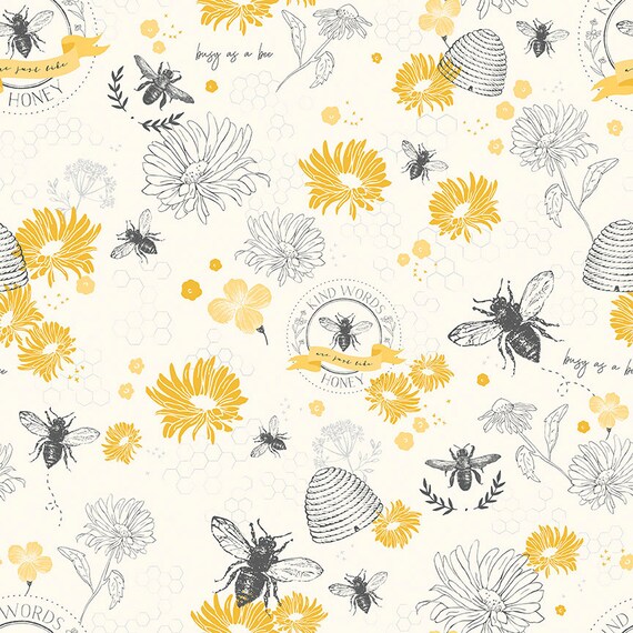 Honey Bee Cotton Fabric by the Yard Honey Bee Main Parchment - Etsy