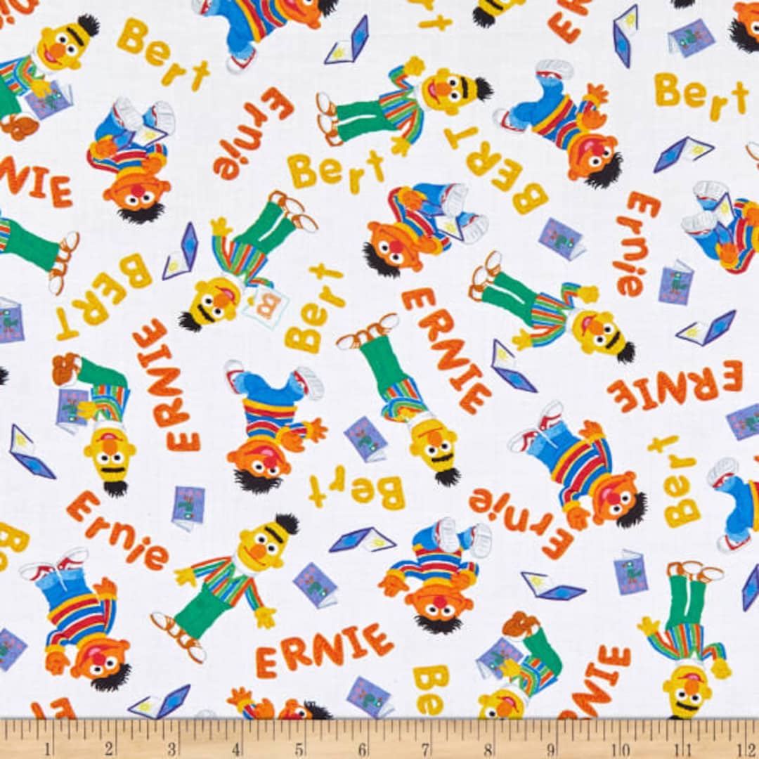 Sesame Street Cotton Fabric by the Yard - Bert and Ernie White - QT ...