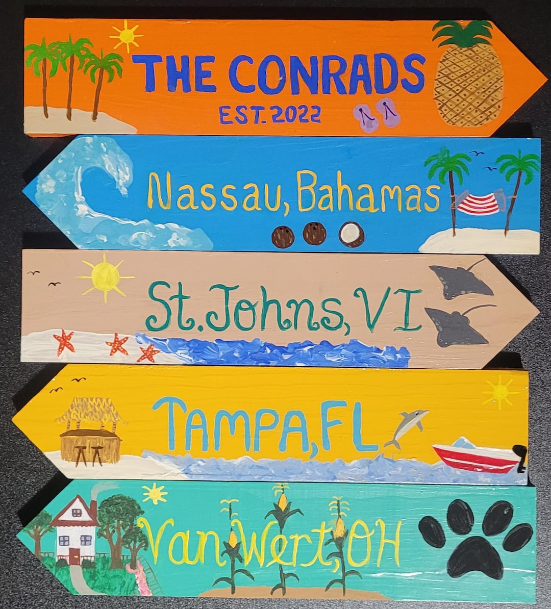Handmade Destination Arrow Sign, Tropical Decor, Personalized Beach ...