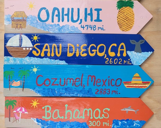 6 Destination Arrows Hand Painted Wood Directional Signs 24 X 3 1/2 ...