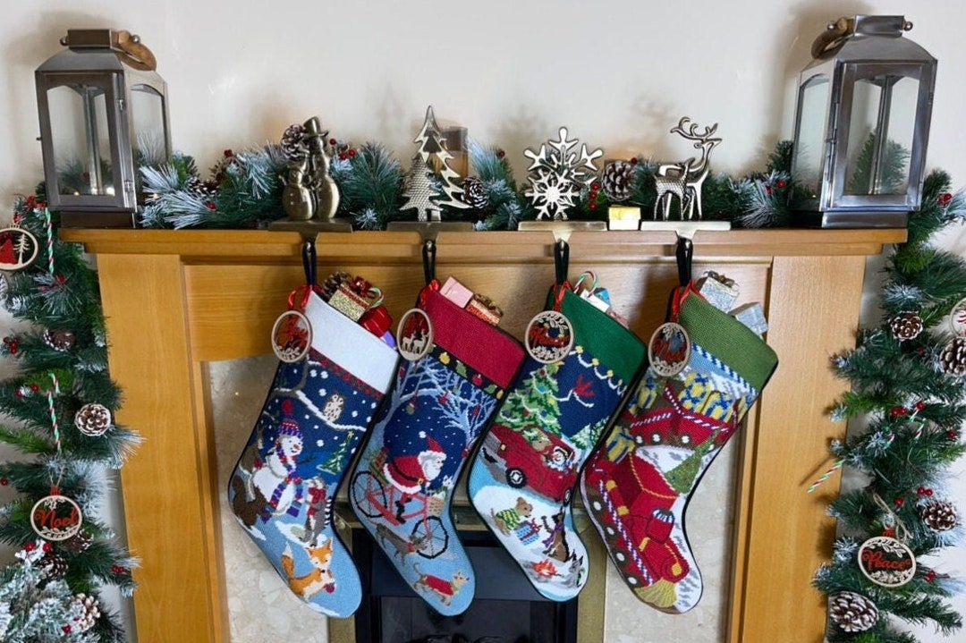 Needlepoint Christmas Stockings With Linen Cotton Cuff/hand Sewn ...