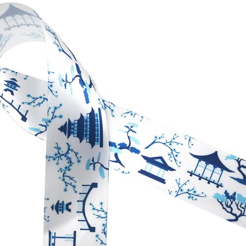 Japanese Pagoda Chinoiserie Ribbon Blue and White for Gift - Etsy