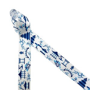 Japanese Pagoda Chinoiserie Ribbon Blue and White, for Gift Wrap, Tree ...