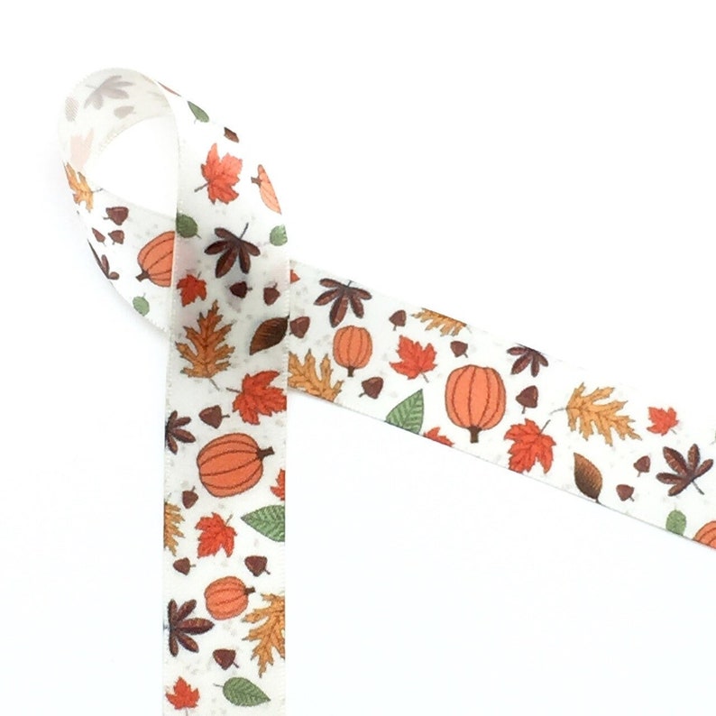 Fall Leaves Ribbon With Pumpkins Ideal for Thanksgiving Floral Pieces ...