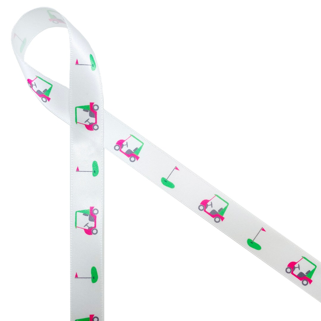 Golf Ribbon With Carts and Flags Pink and Green for Tournaments, Favors ...