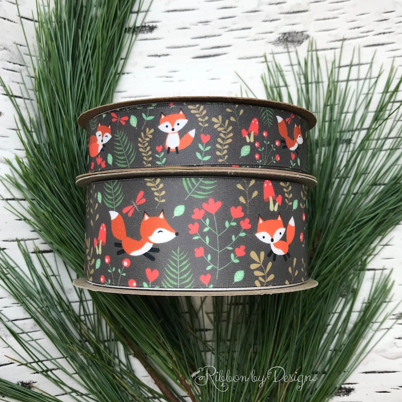 White Fox Woodland Ribbon - Etsy
