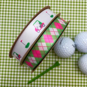 Golf Ribbon With Carts and Flags Pink and Green for Tournaments, Favors ...