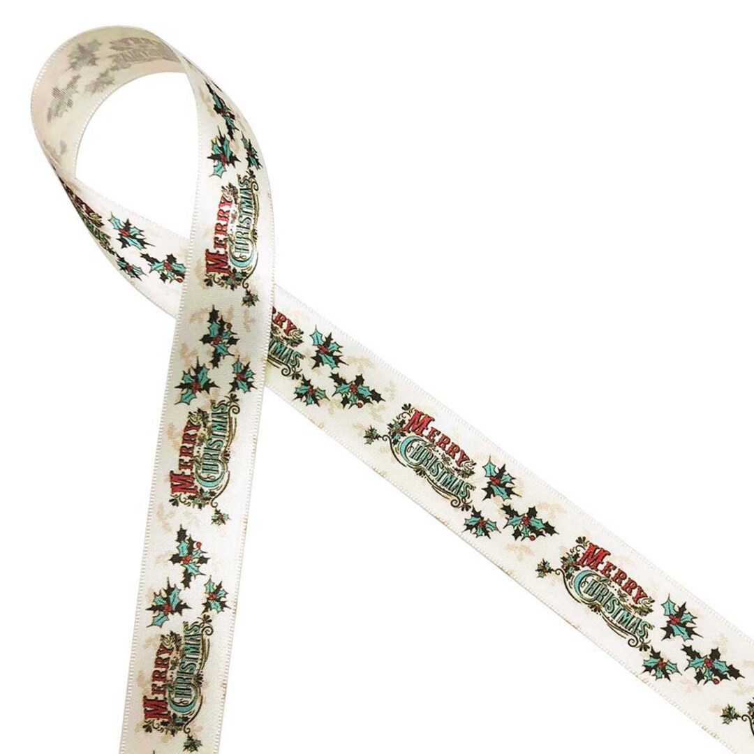 Vintage Christmas Ribbon With Holly Leaves and Berries for Gift Wrap ...