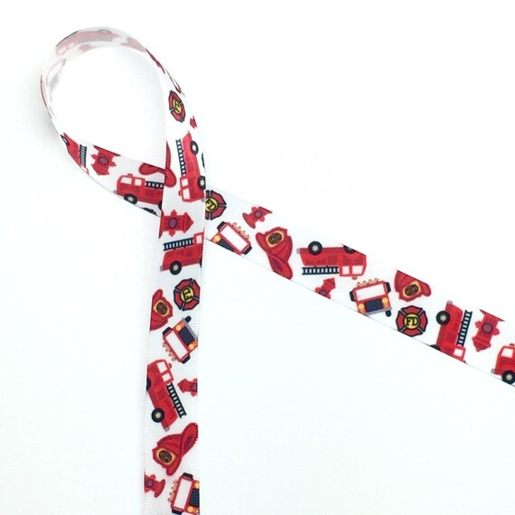 Fire truck ribbon in red and black with hats and hydrants | Etsy
