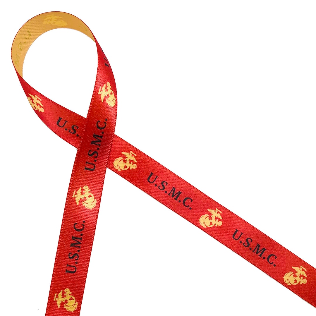 United States Marines Ribbon Logo in Gold on Red for Marines ...