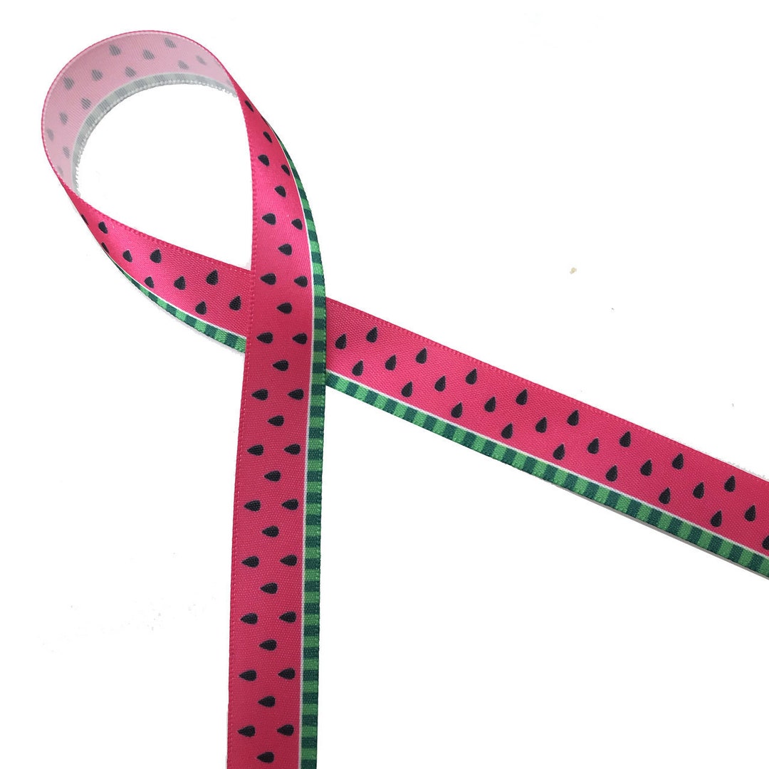 Watermelon Border Ribbon in Pink With Black Seeds and a Green Striped ...