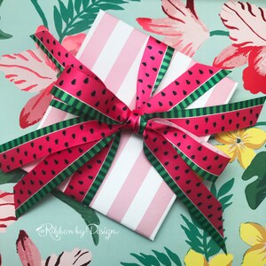 Watermelon Border Ribbon in Pink With Black Seeds and a Green Striped ...