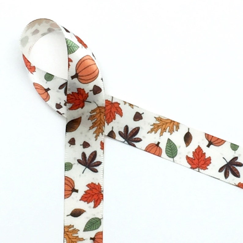 Fall Leaves Ribbon With Pumpkins Ideal for Thanksgiving Floral Pieces ...