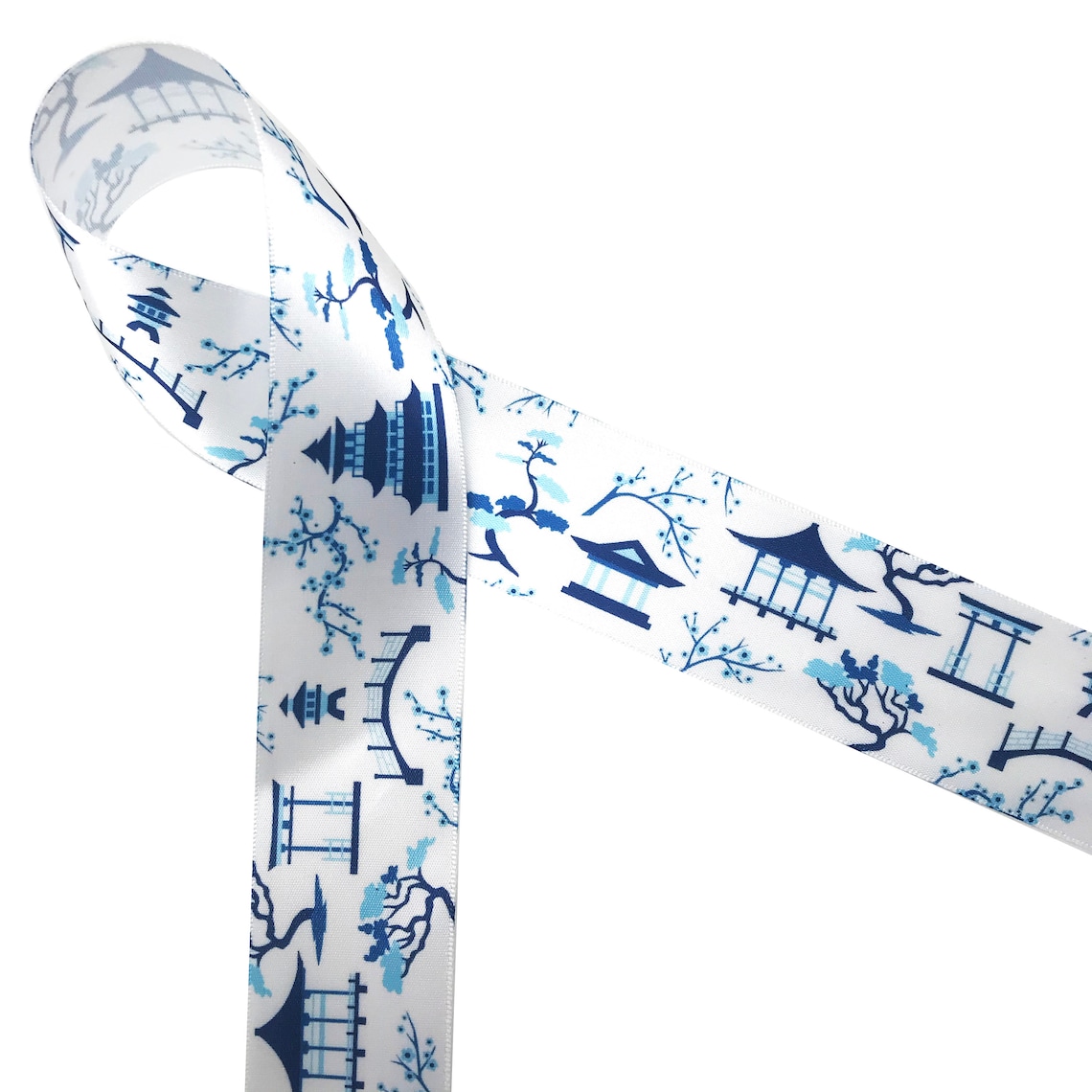 Japanese Pagoda Chinoiserie Ribbon Blue and White, for Gift Wrap, Tree ...