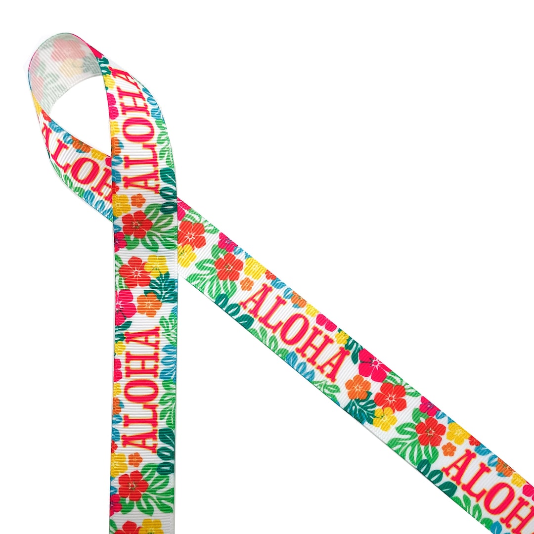 Hawaiian Theme Aloha Ribbon Tropical Flowers Ideal for Gift Wrap, Party ...