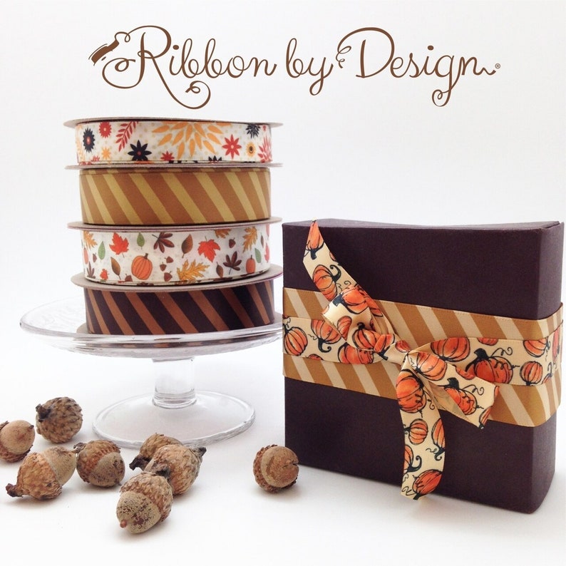 Fall Leaves Ribbon With Pumpkins Ideal for Thanksgiving Floral Pieces ...