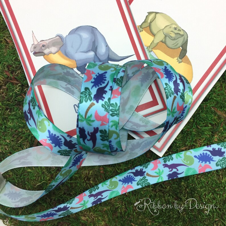 Dinosaur Ribbon Features Dinosaurs in Silhouette With Tropical - Etsy