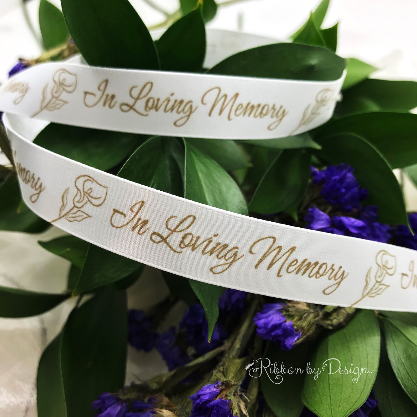 In Loving Memory Ribbon Gold Script and Calla Lily for | Etsy