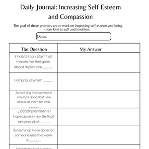 Daily Journal Prompts to Help Improve Self Esteem and Self Compassion ...