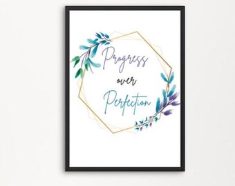 Progress Over Perfection Printable Quote Poster| Wall Art| Office Decor| Wall Decor - Etsy
