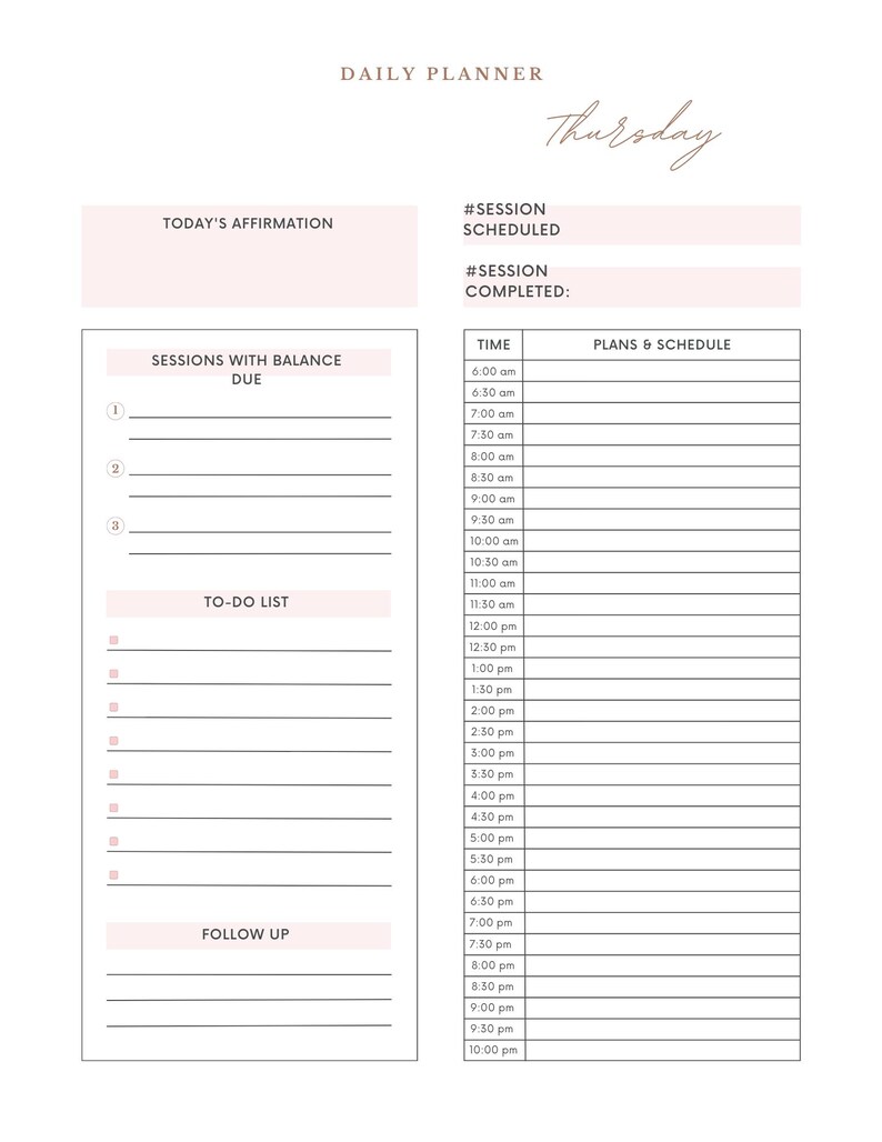 Printable Planner Templates for Psychotherapy Business Owner Templates ...