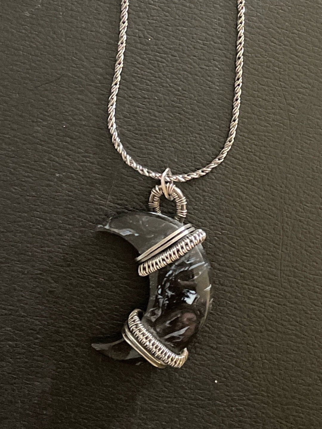 Palm Root Crescent Moon Wire Wrapped in Oxidized Sterling Silver ...