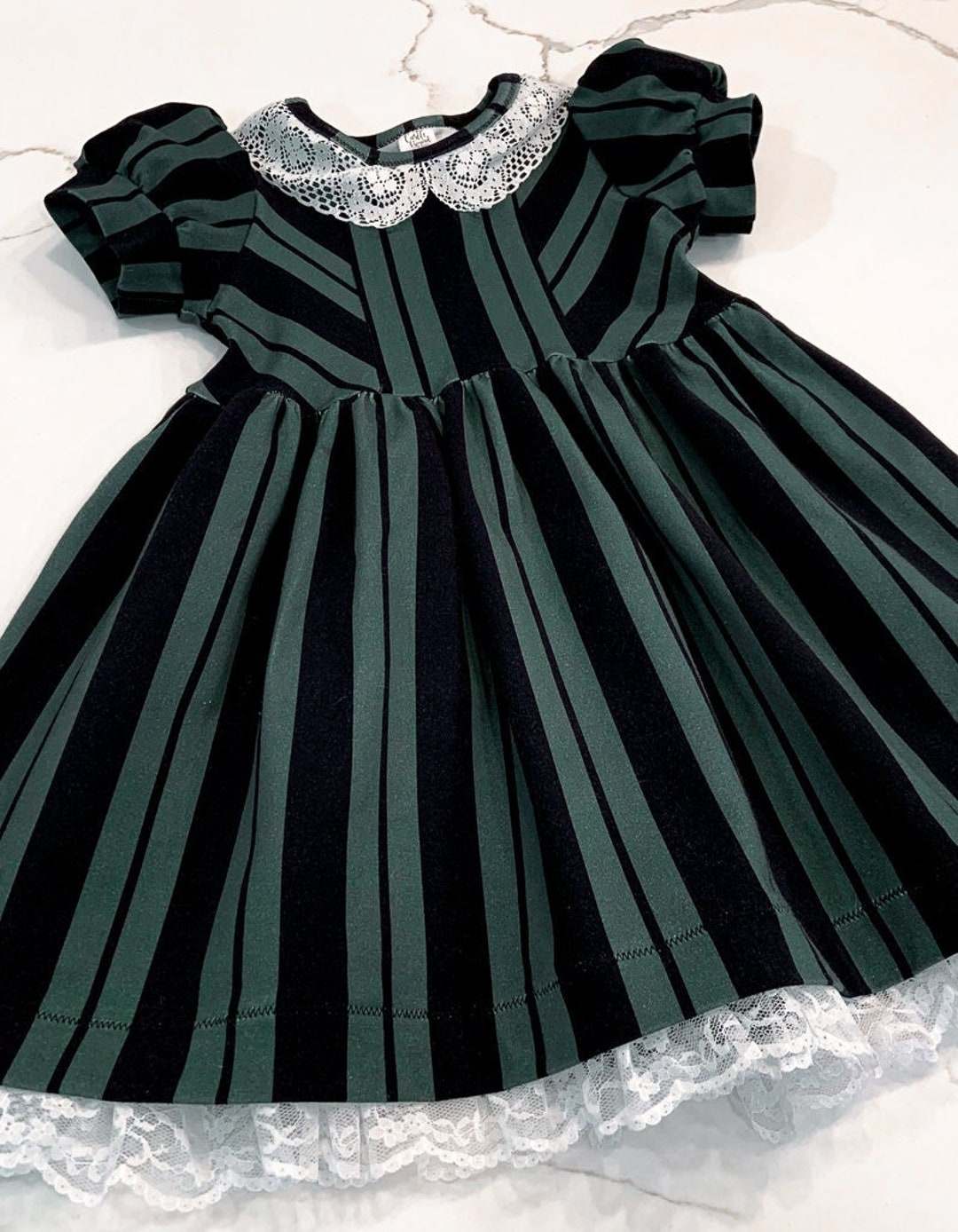 Ghost Host Dress, Haunted House Green and Black Stripes, Puff Sleeve ...