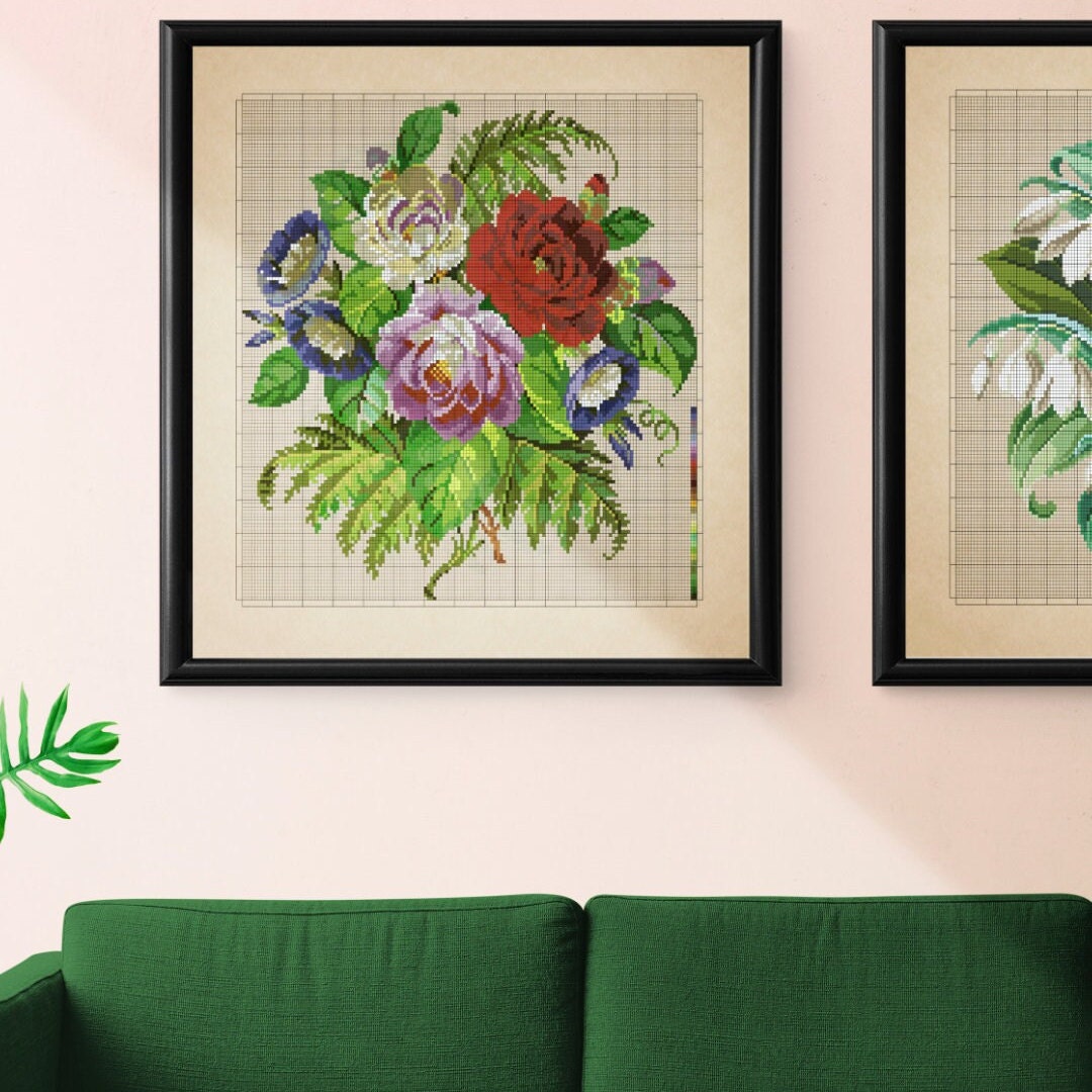 Tea Rose Cross Stitch Pattern Printable Poster Wall Art Home Wall Decor ...