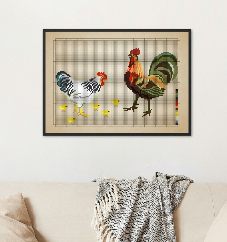 Farmhouse Printable Wall Decor Animal Print Embroidery Rooster and Hen ...