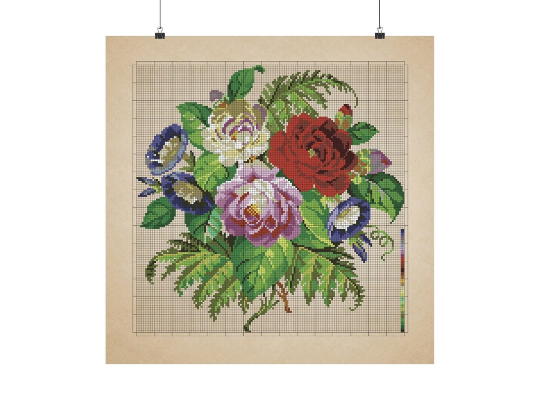 Tea Rose Cross Stitch Pattern Printable Poster Wall Art Home Wall Decor ...