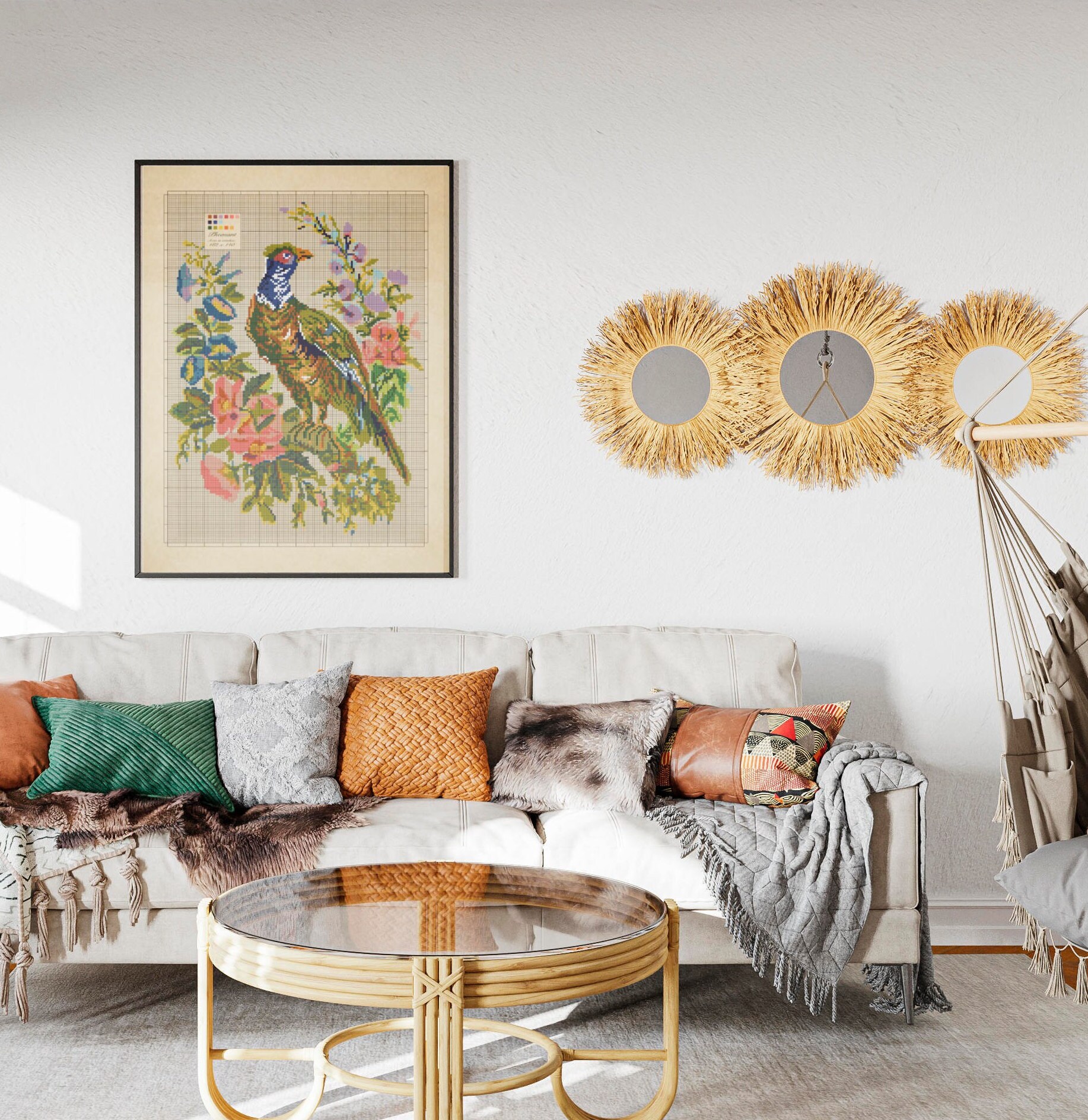 Printable Poster Bird Wall Decor Animal Print Wall Art Embroidery Cross ...