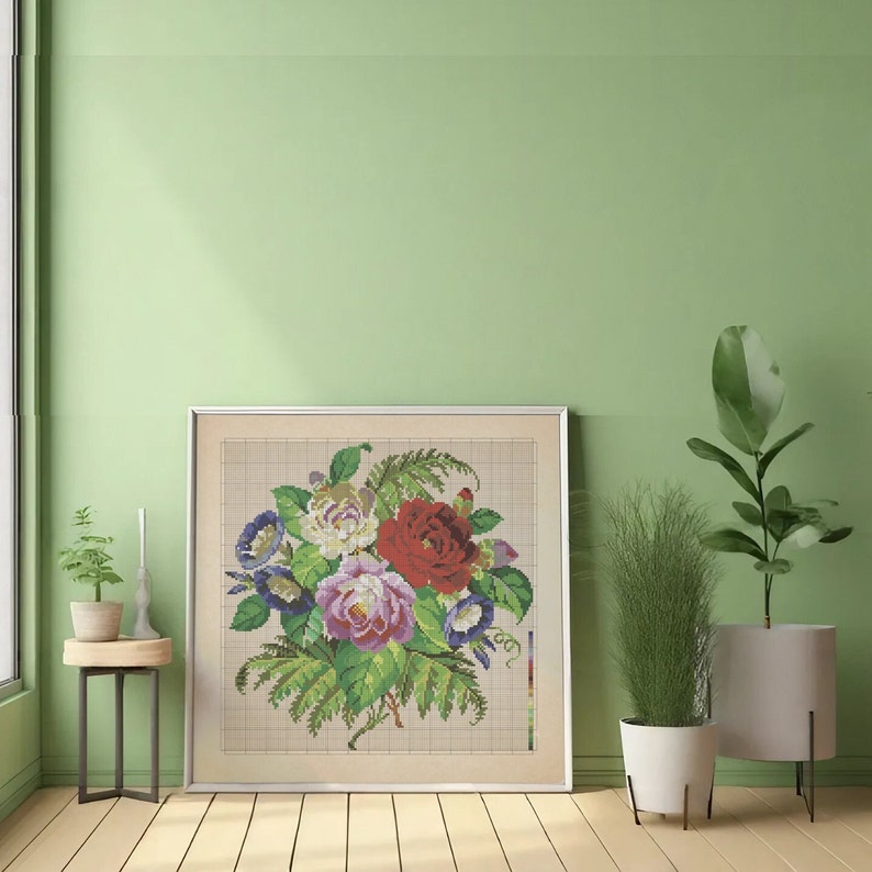 Tea Rose Cross Stitch Pattern Printable Poster Wall Art Home Wall Decor ...