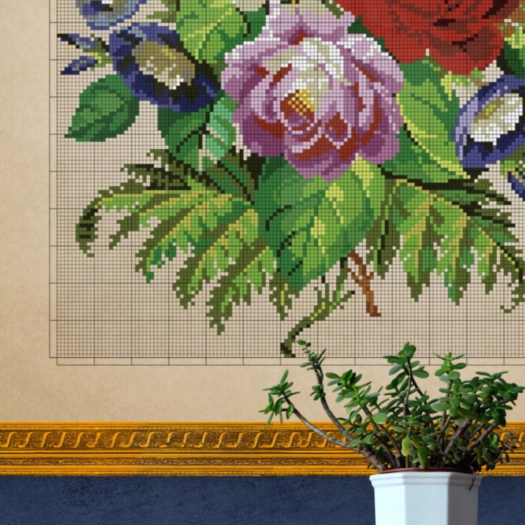 Tea Rose Cross Stitch Pattern Printable Poster Wall Art Home Wall Decor ...