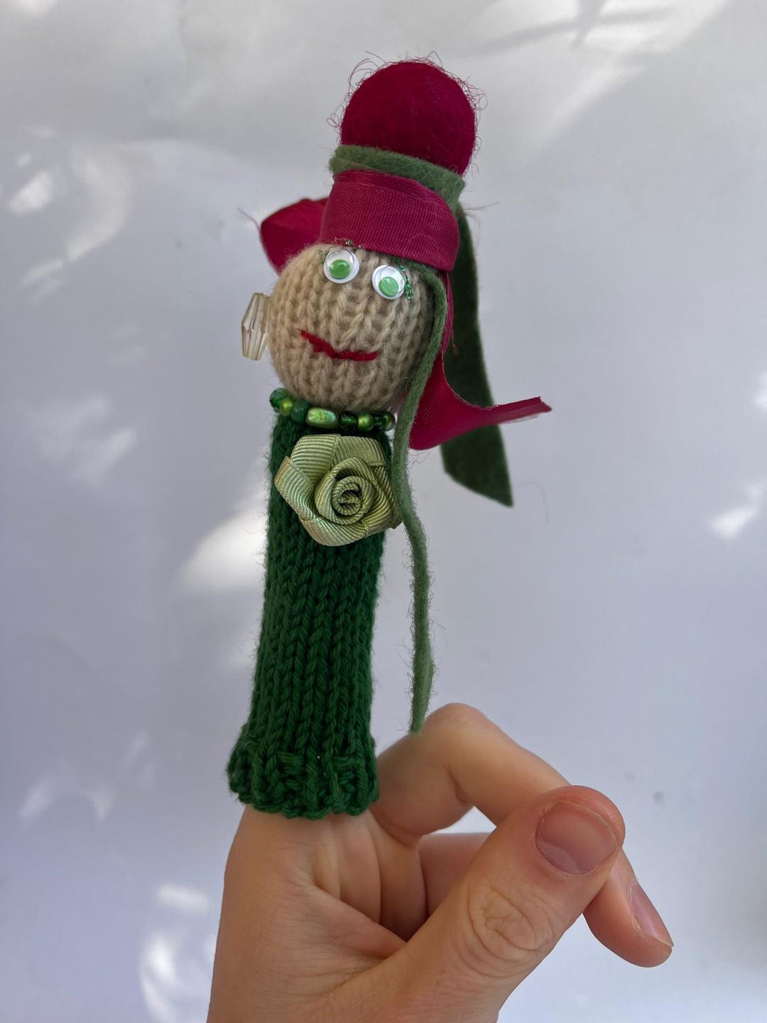 Finger Puppet Ninja Princess Green Flower Hand-knitted - Etsy