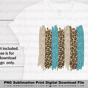 Brushstrokes Background Clipart, Leopard Sublimation PNG, Teal and Gold ...