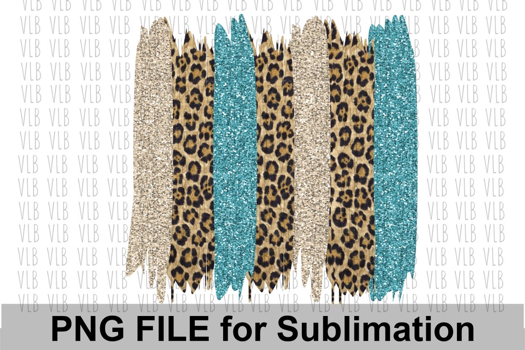 Brushstrokes Background Clipart, Leopard Sublimation PNG, Teal and Gold ...