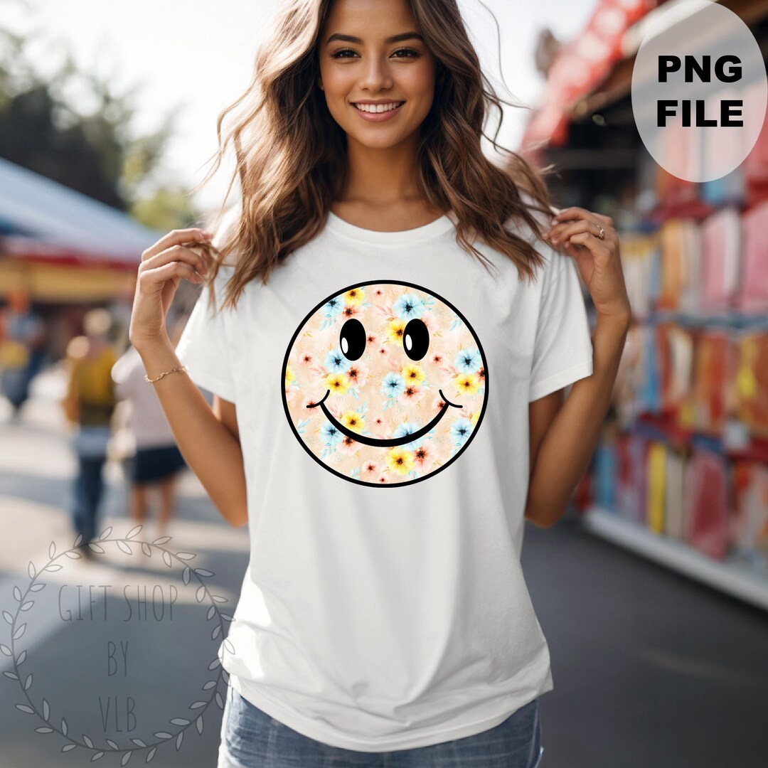 SMILEY FACE Happy Flowers Retro Sublimation Png - Boho Clip Art, Gift ...