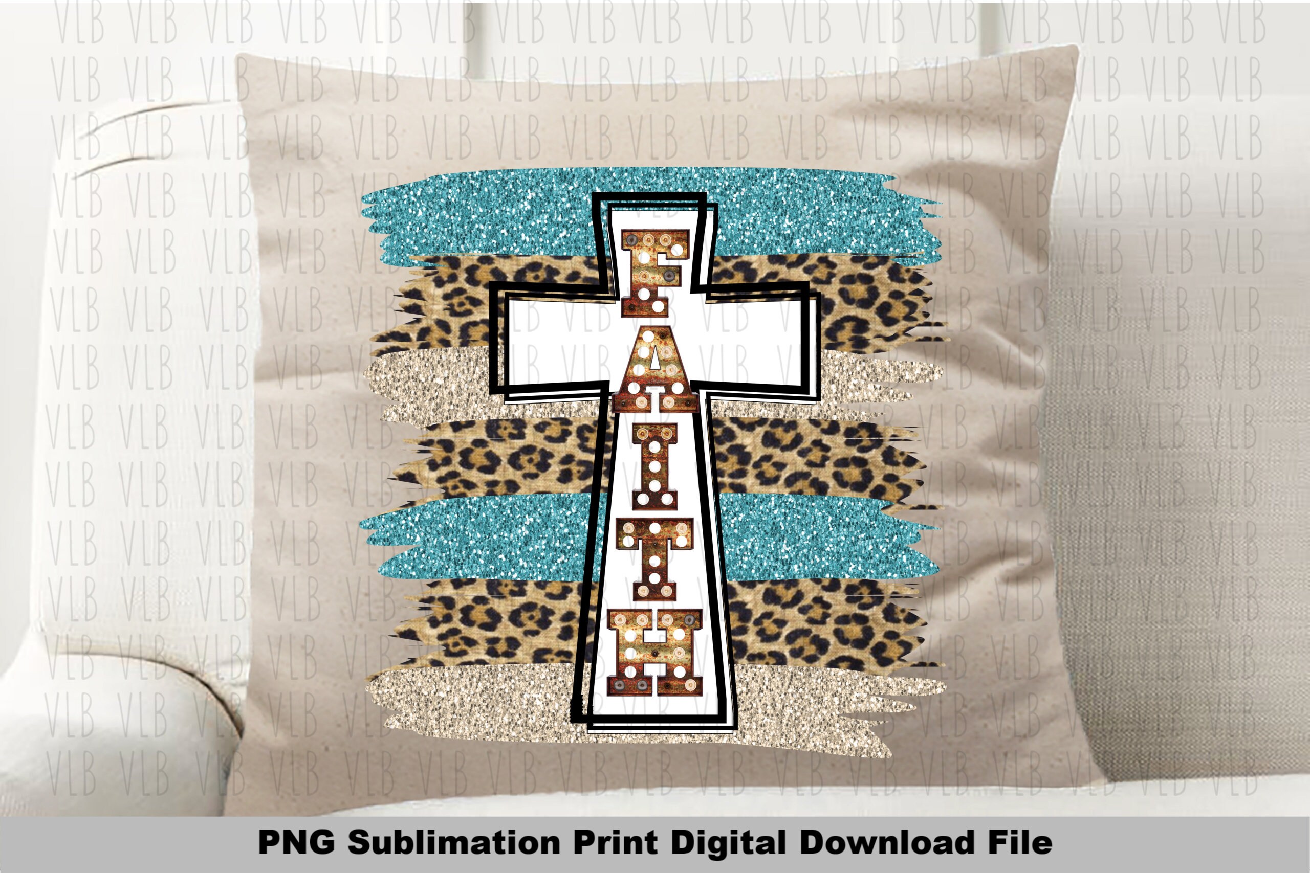 FAITH RUSTIC CROSS Png File Marquee Cross on Teal Glitter - Etsy