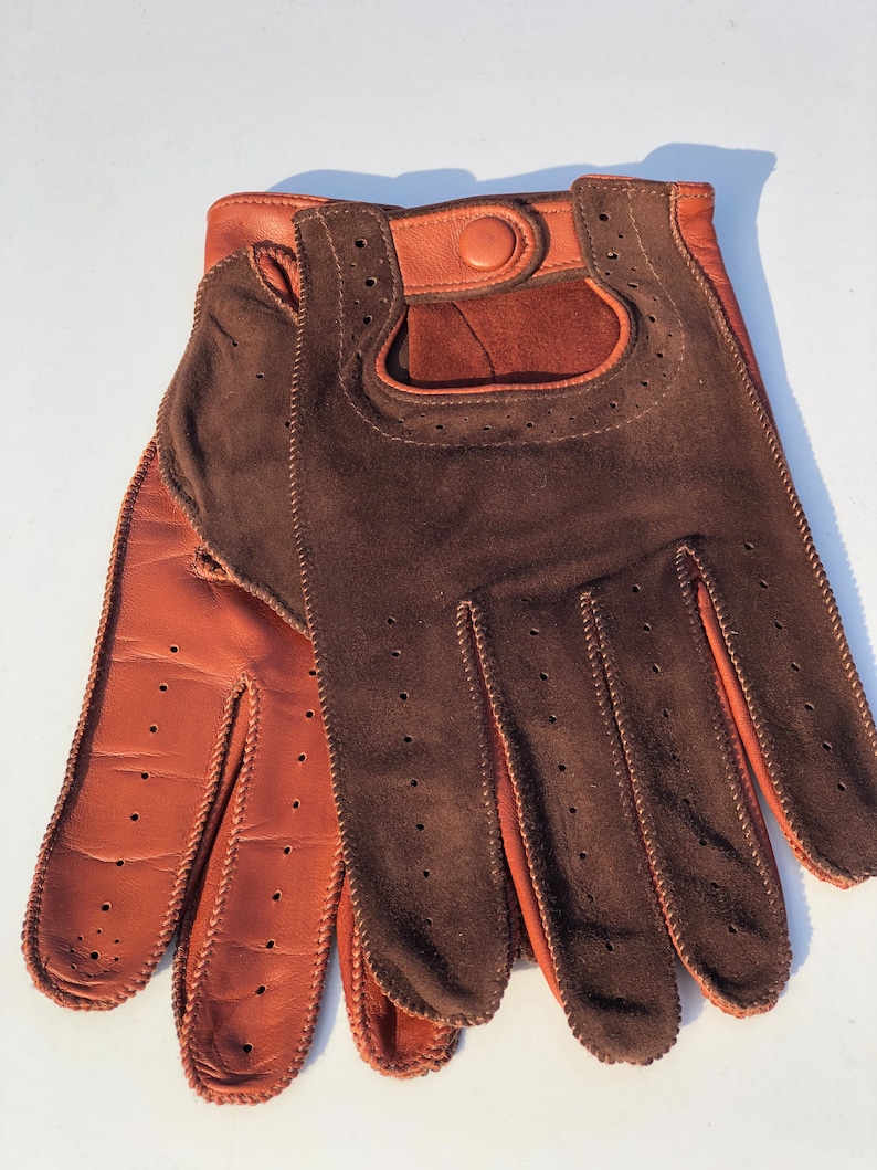 Men's Driving Gloves Suede BROWN Leather Gloves Stylish Authentic Model ...
