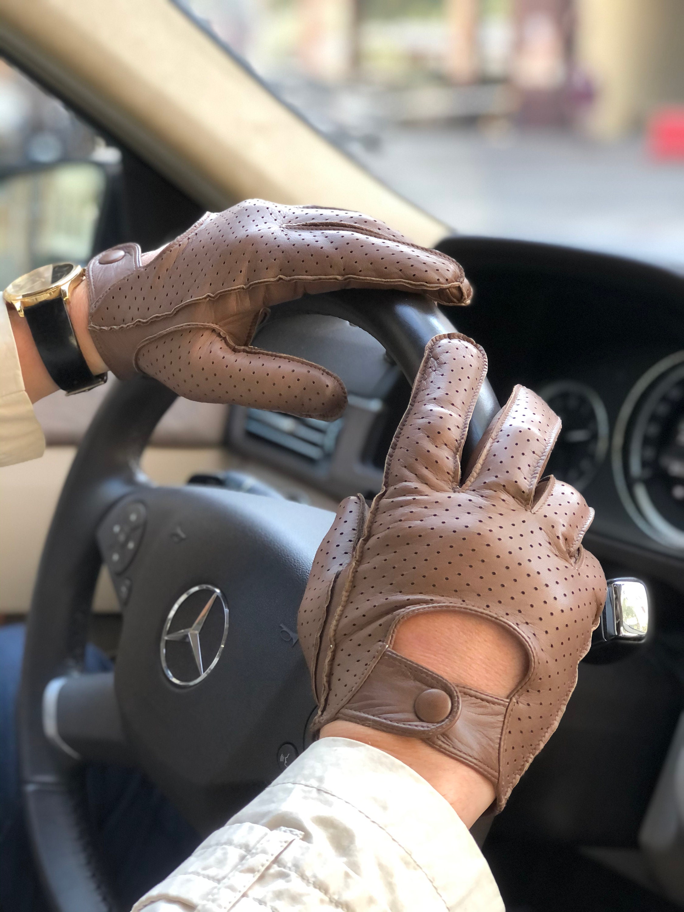 Men's Driving Gloves,stylish Leather Gloves,beige Leather,breathability Driving Gloves Men ...