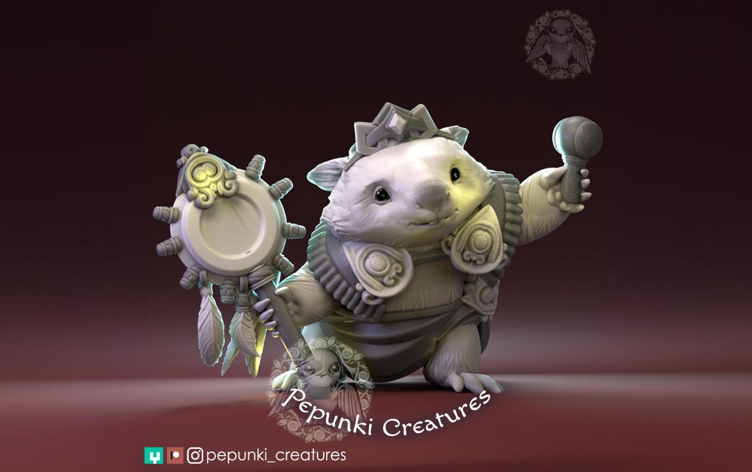 Wombat Wizard Miniature | Tabletop RPG Miniature | Pepunki Creatures ...