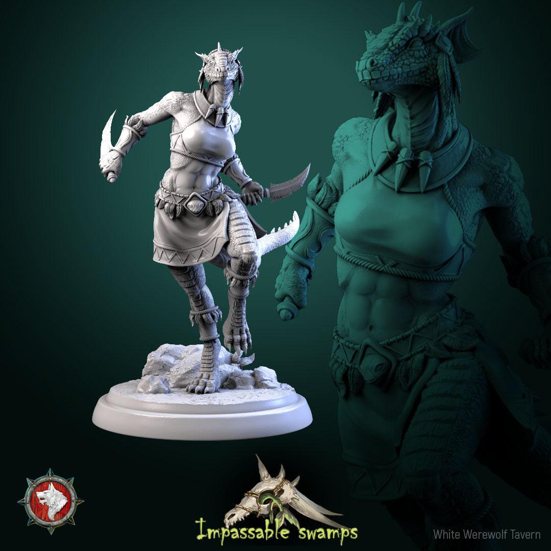 Female Lizardfolk Warrior Miniature | Tabletop RPG Miniature | White ...