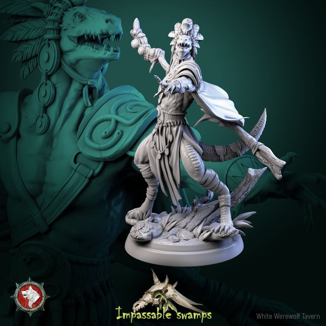 Lizardfolk Sorcerer Miniature Tabletop RPG Miniature White Werewolf ...