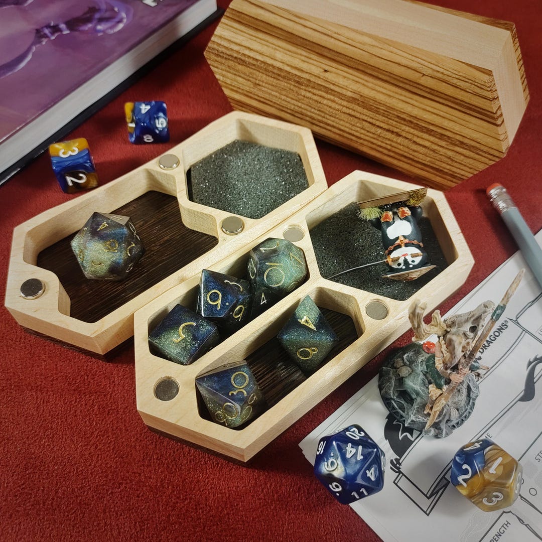 Wooden Dice & Miniature Box | TTRPG Dnd Dice Storage | Magnetic Case ...